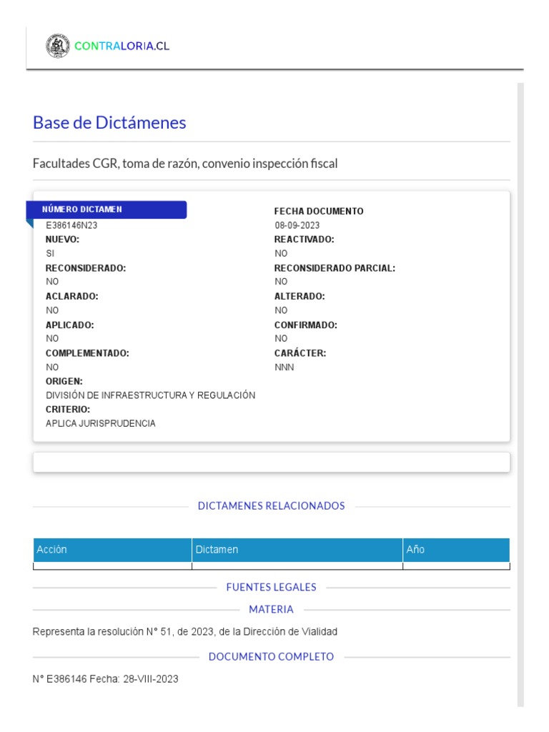 1 - CGR - Dictamen - E386146N23 - Facultades CGR, Toma de Razón, Convenio Inspección Fiscal ...