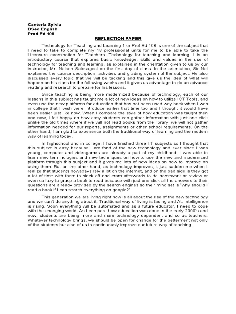 Reflection Paper | PDF | Educational Technology | Cognitive Science