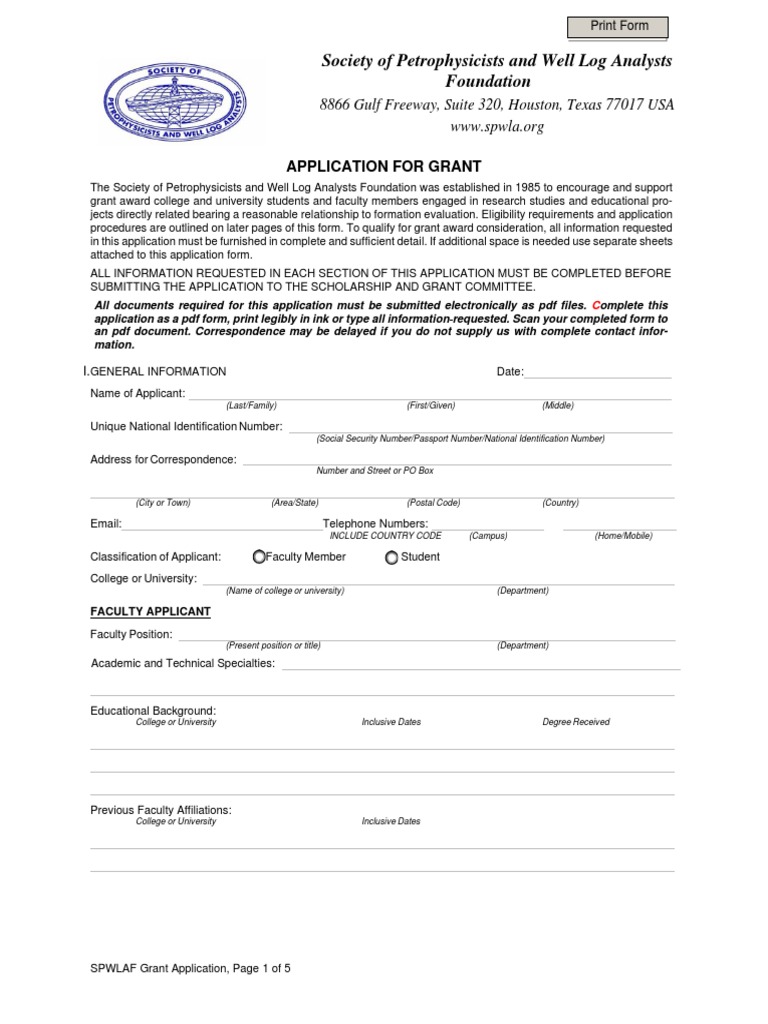 SPWLAF Grant Application | PDF