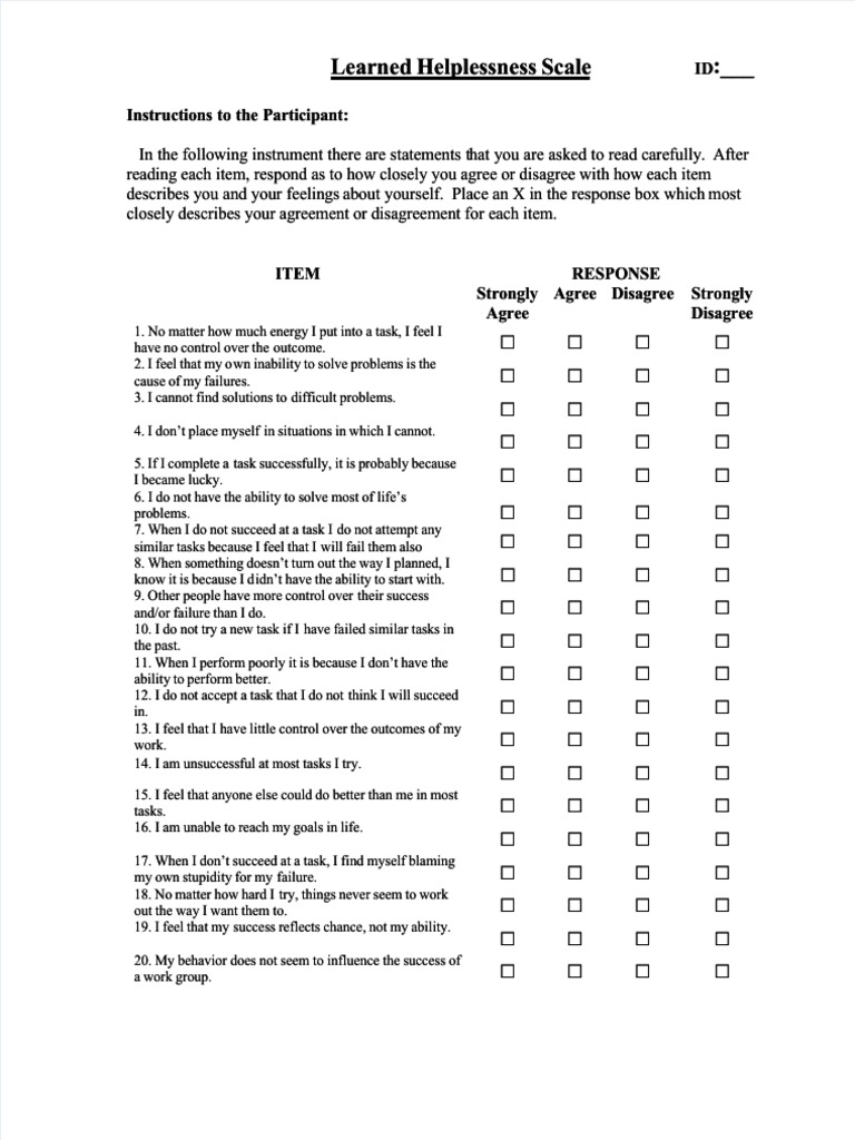 Learned Helplessness Scale | PDF
