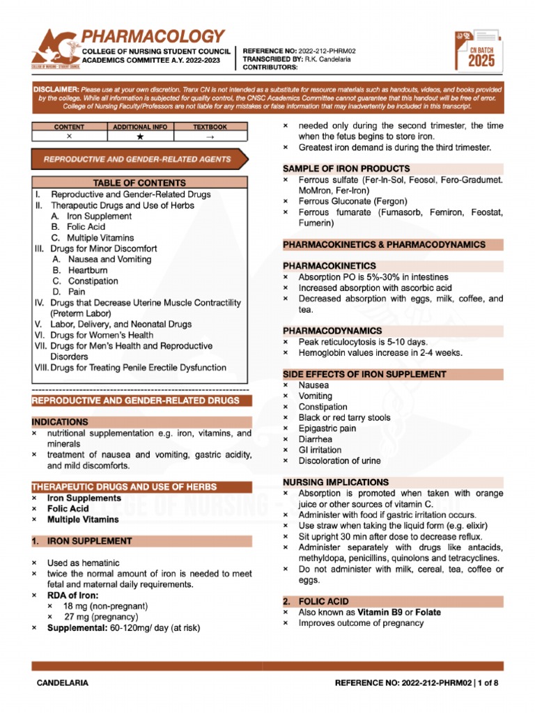 PHRM - 02 - Reproductive and Gender-Related Agents (1-2) | PDF