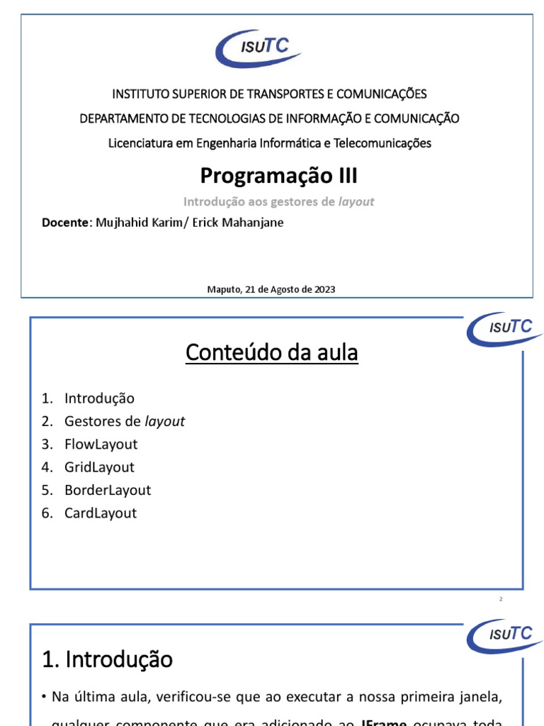 Aula 5 - Introducao Aos Gestores de Layout | PDF | Java (linguagem de ...