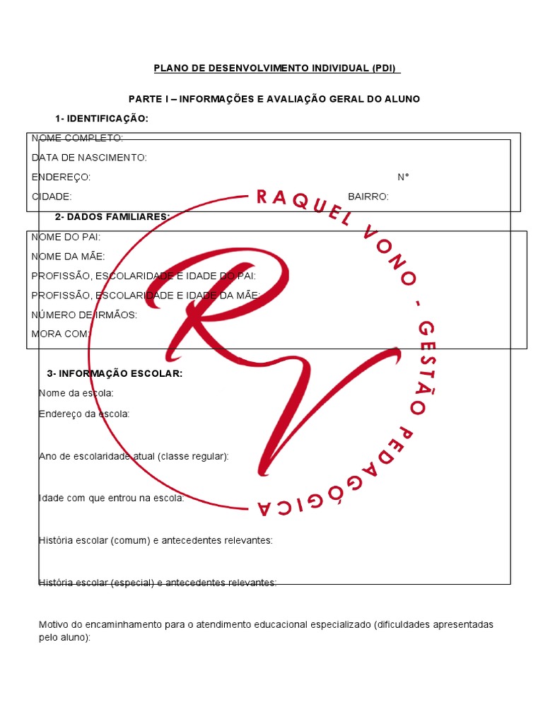 Modelo PDI Plano de Desenvolvimento Individual | PDF | Educação ...