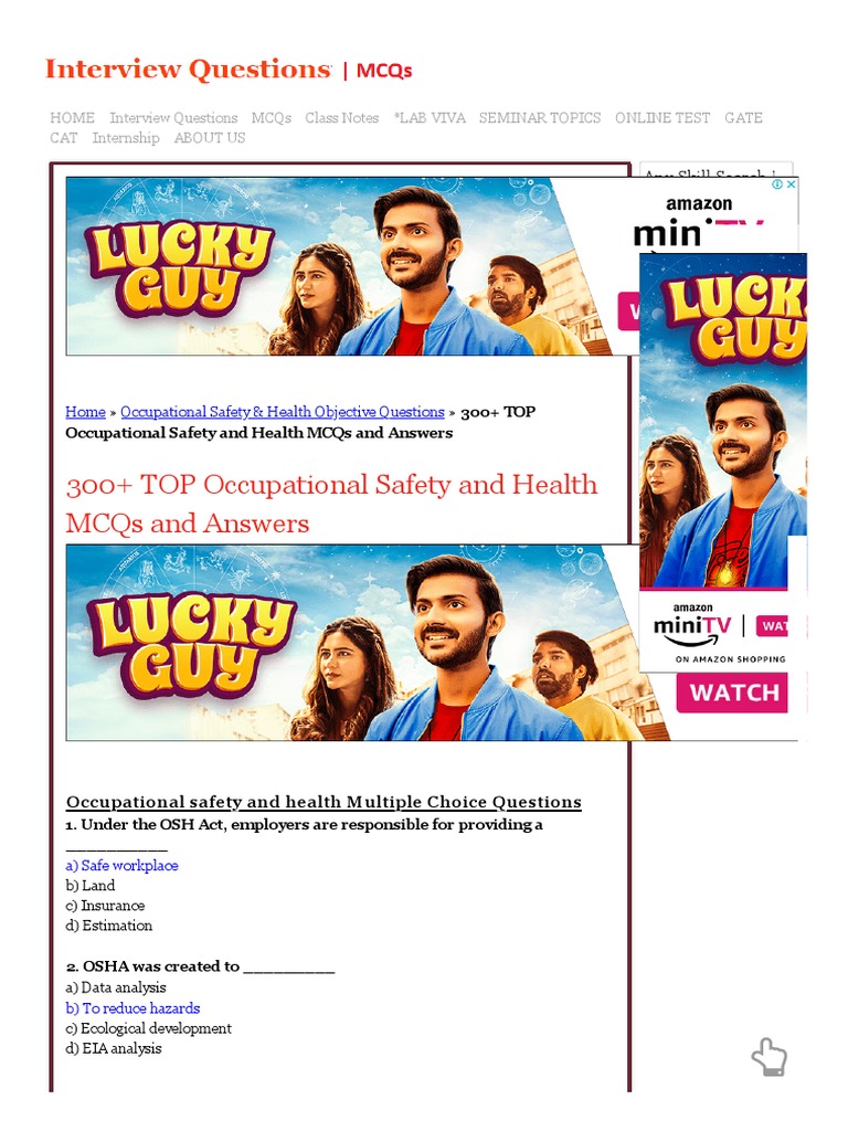 300+ TOP Occupational Safety and Health MCQs and Answers 2023 | PDF | Occupational Safety And ...