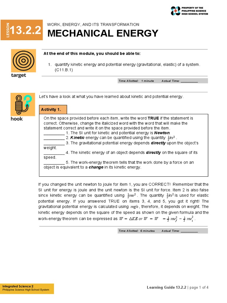 SLG 13.2.2 Mechanical Energy II | PDF