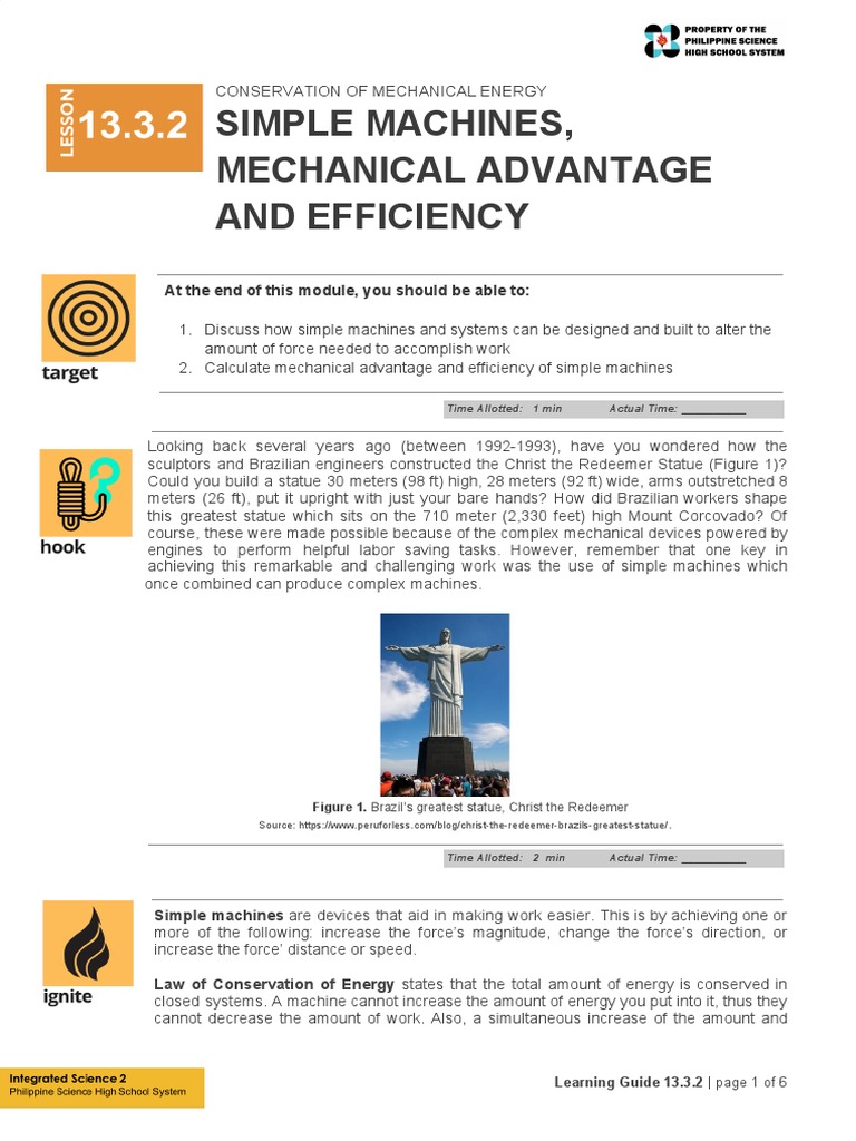 SLG 13.3.2 Simple Machines, Mechanical Advantage and Efficiency | PDF ...