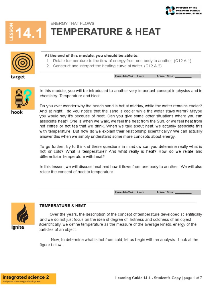 SLG 14.1 Temperature and Heat | PDF | Temperature | Heat