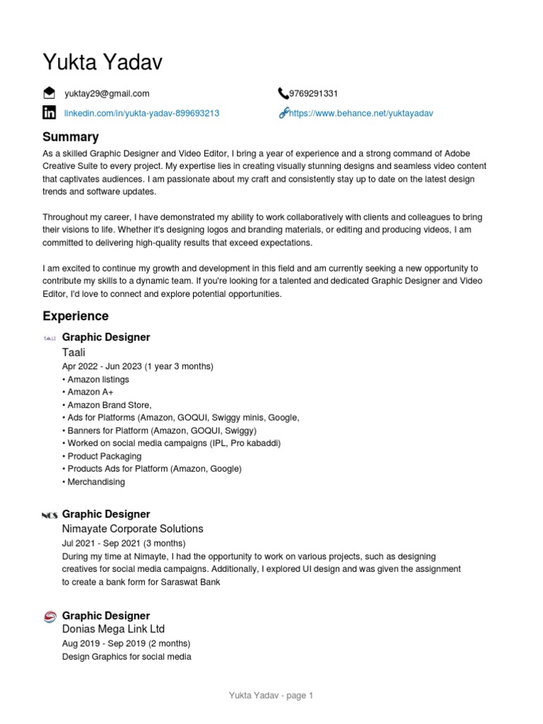 Resume - Yukta Yadav - Word | PDF