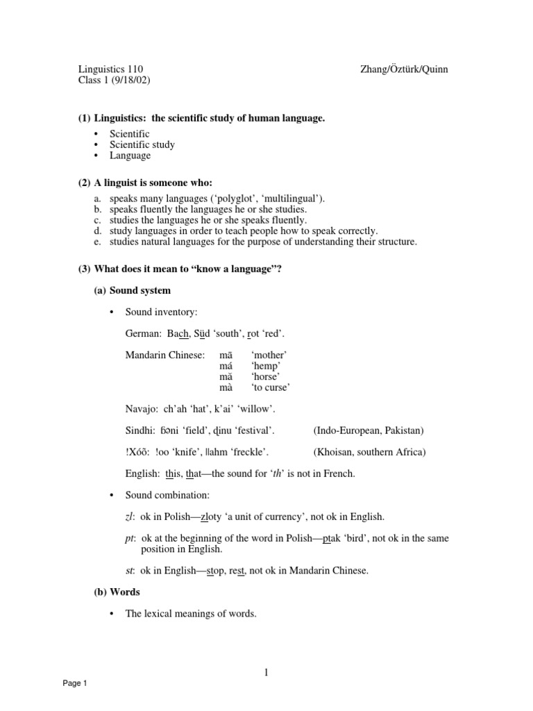 Linguistics 110 - Introduction To Linguistics - Zhang, Öztürk, Quin ...