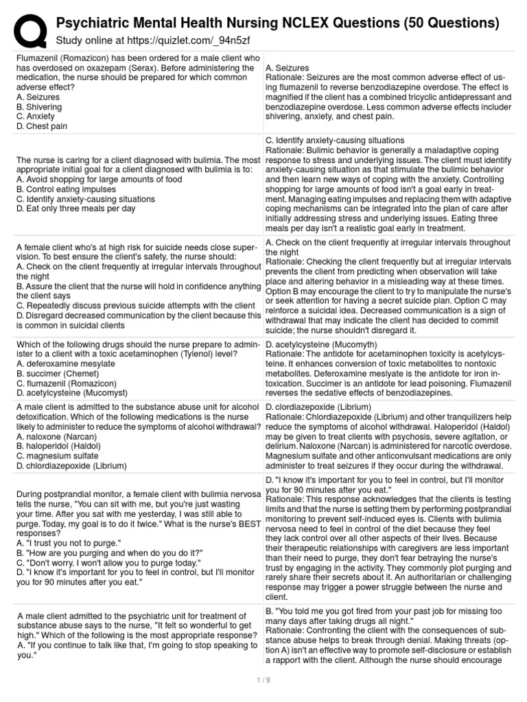 Psych Quiz | PDF | Mental Disorder | Substance Abuse