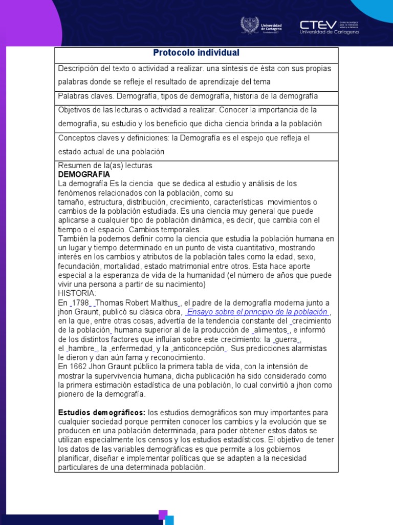 Plantilla Protocolo Individual | PDF | Demografía | Población