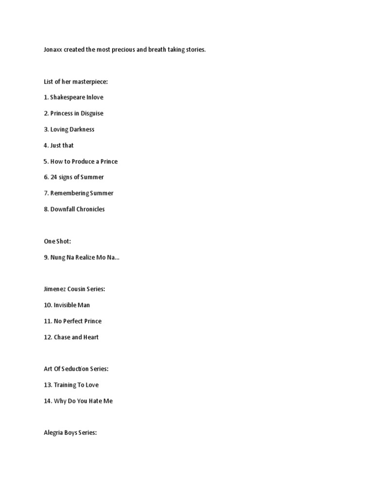 Jonaxx List of Stories | PDF