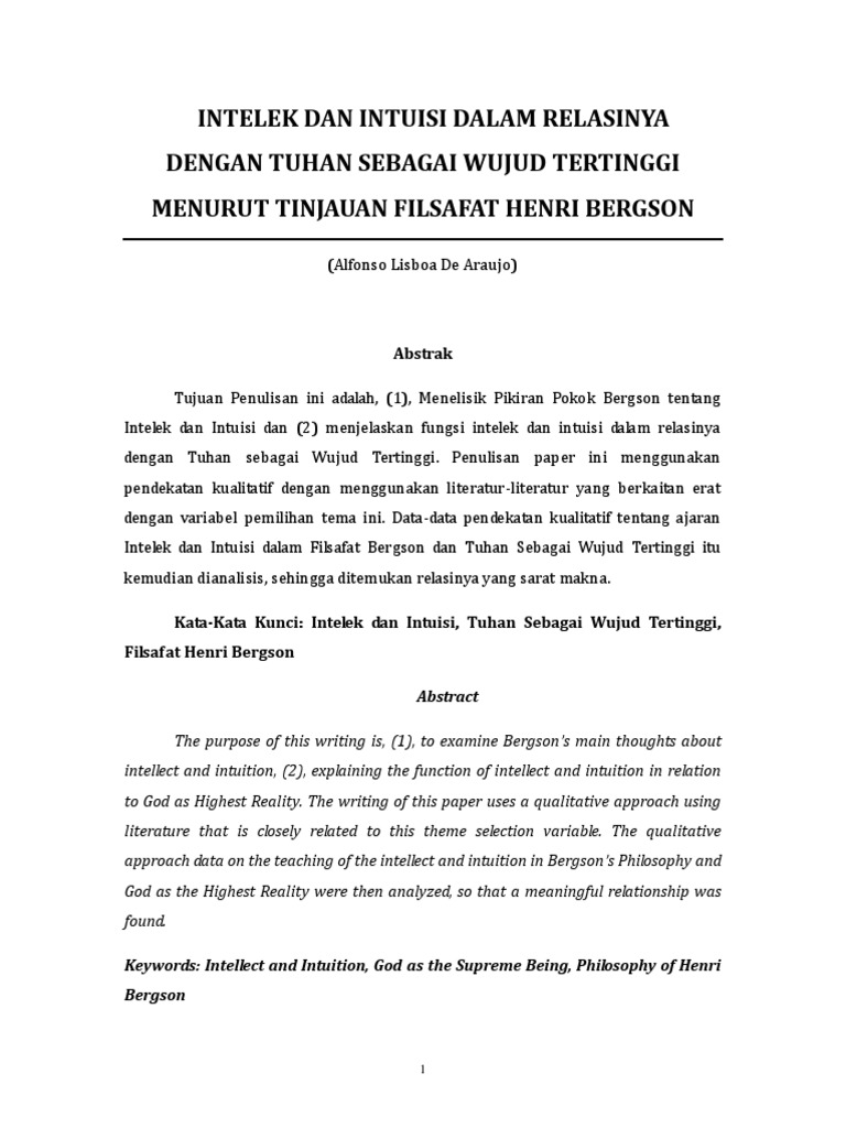 Intelek Dan Intuisi Dalam Relasinya Dengan Tuhan Sebagai Wujud ...