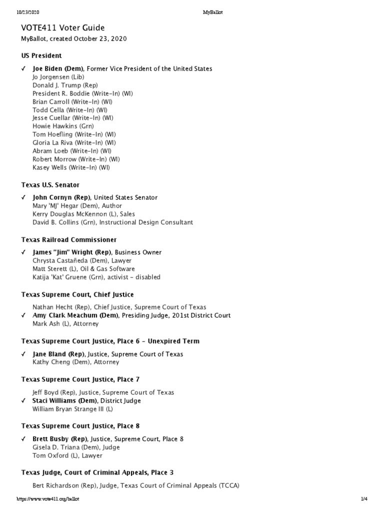2020 Texas Election Voter Guide | PDF | Judge | Government