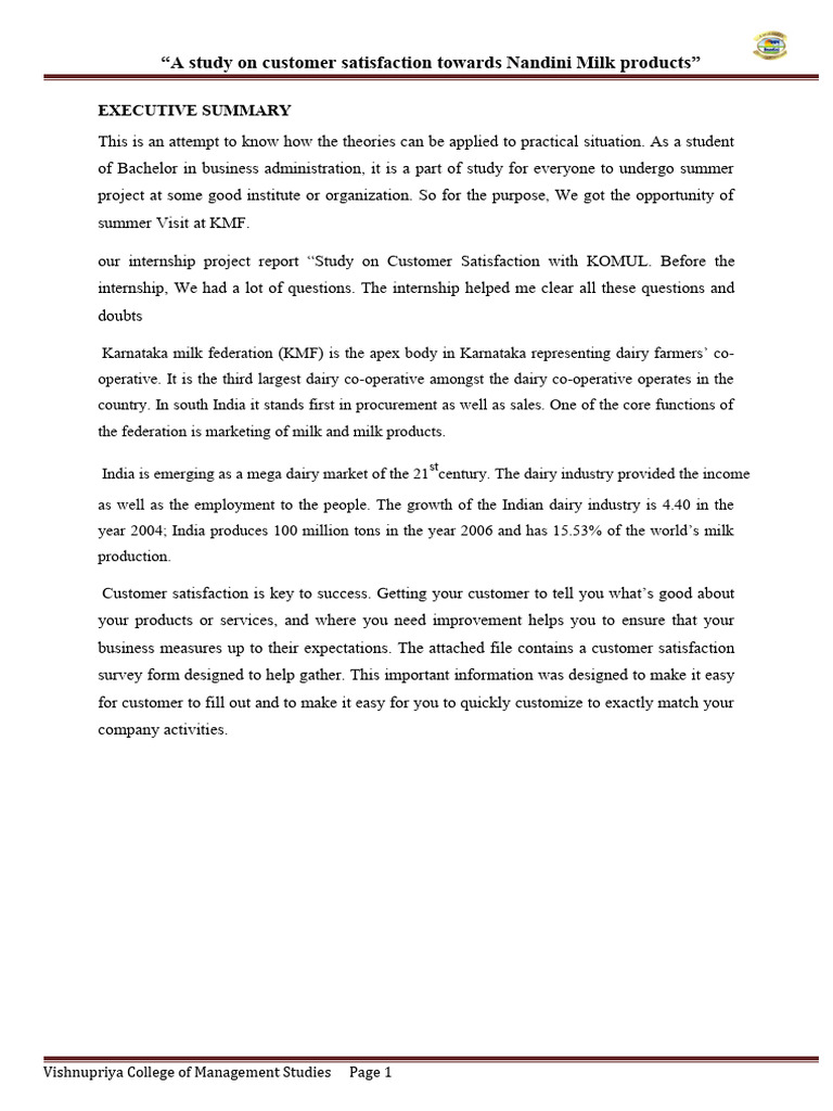 Customer Satisfaction in Nandini Milk | PDF | Dairy | Milk