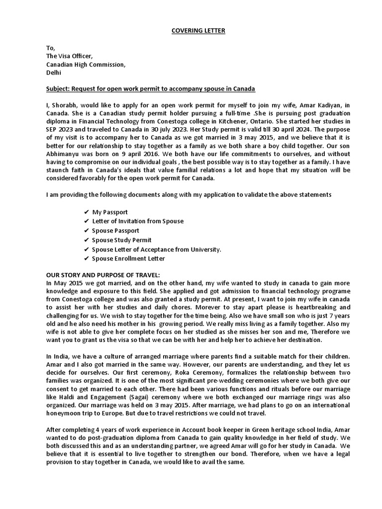 Sho Rabh Cover Letter | PDF | Marriage | Travel Visa