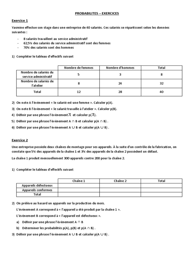 Probabilités Exercices | PDF