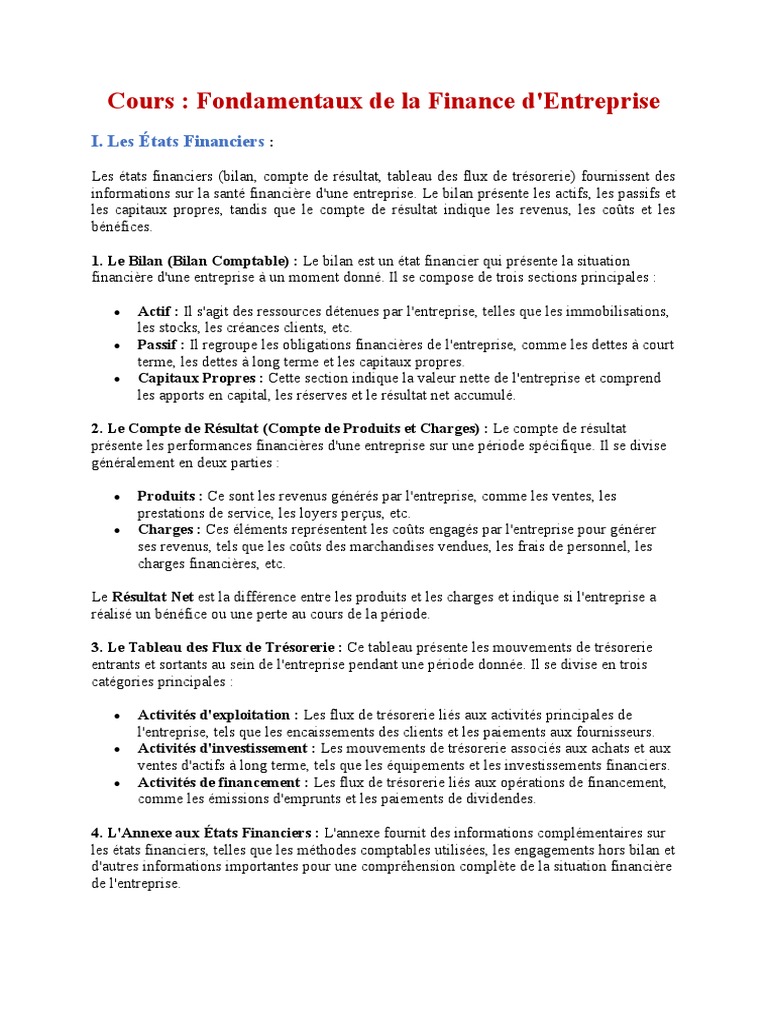 Cours Fondamentaux de La Finance D'entreprise | PDF | Capitaux propres ...