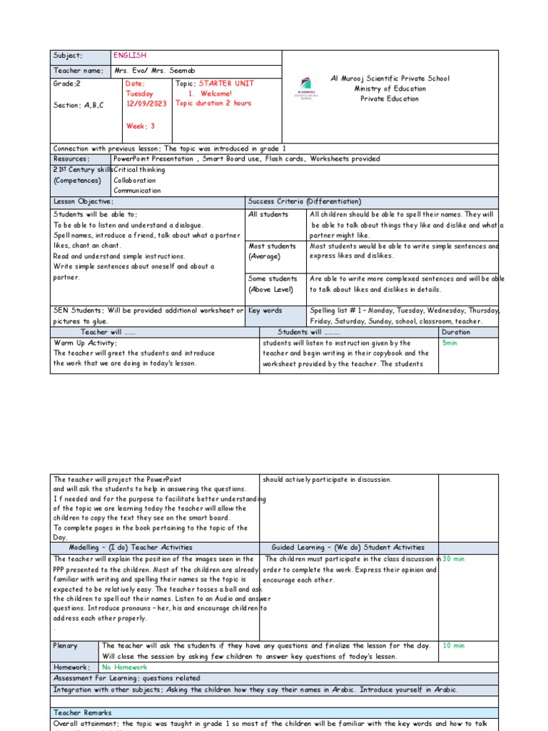 Grade 2 Lesson Plan Week 3 Day 2 | PDF