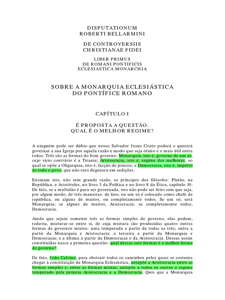 Bellarmino de Romano Pontifice | PDF | Igreja católica | Monarquia