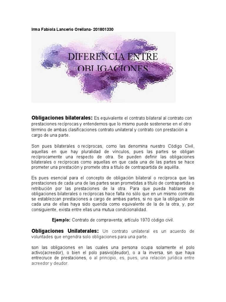 Diferencias Obligaciones Unilaterales y Bilaterales | PDF