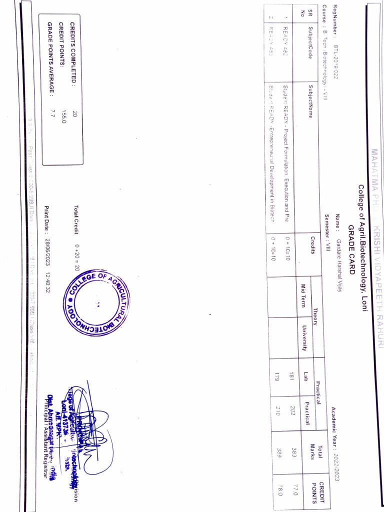 8thsem Marksheet Pdf