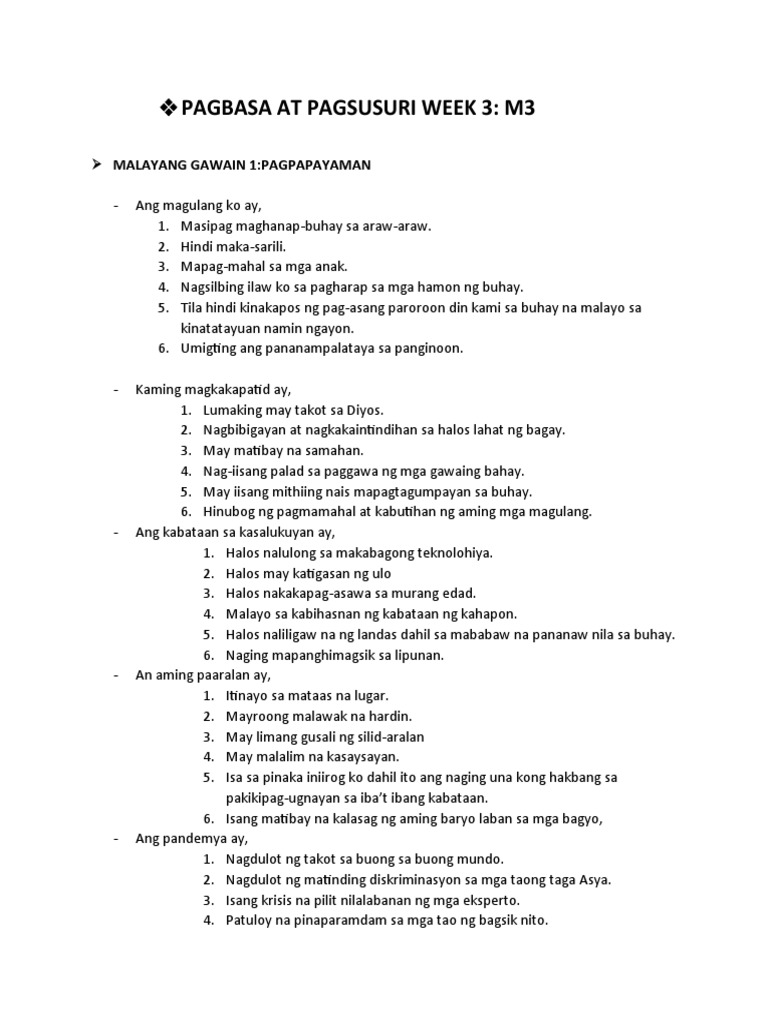 Pagbasa at Pagsusuri Week 3 | PDF