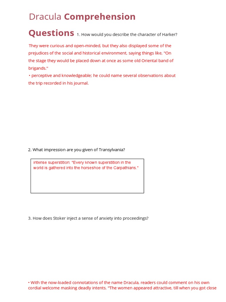 Dracula Study Guide Questions | PDF