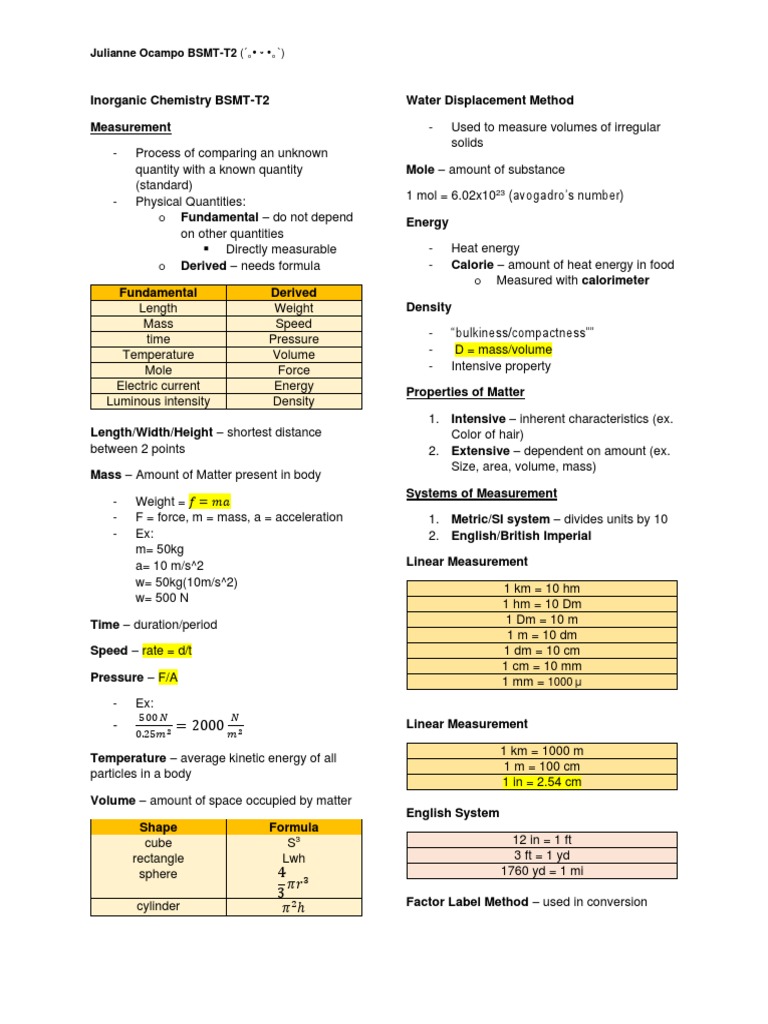 Inorganic Chemistry BSMT | PDF | Calorie | Heat