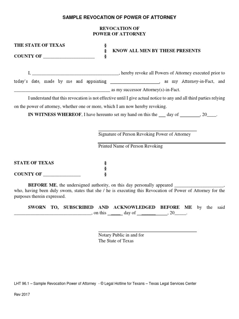 Sample Revocation of Power of Attorney | PDF