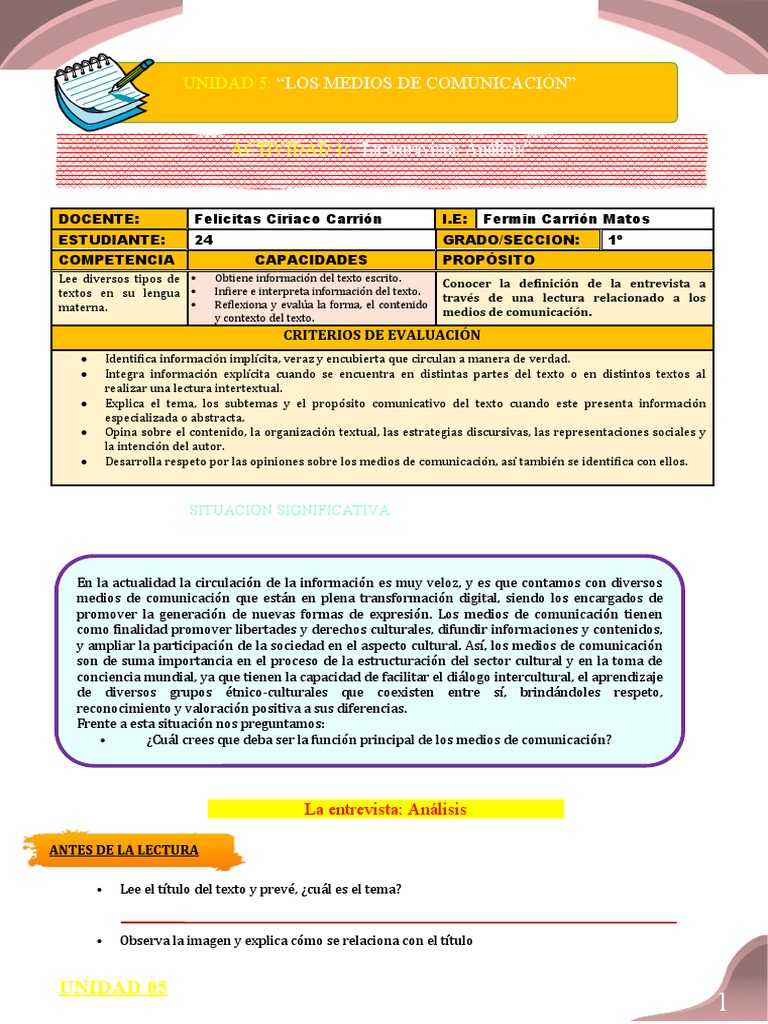 1°act 1 Com U5 Sem 01 - 2023 | PDF