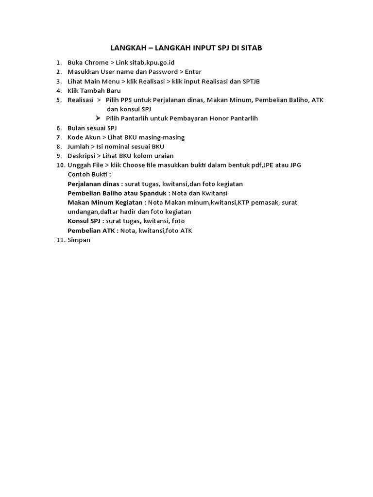 Panduan Input SPJ di SITAB | PDF | Pengelolaan Keuangan & Uang