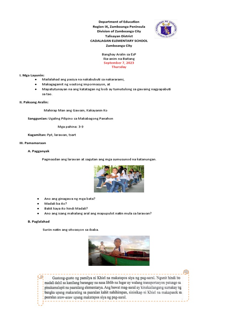 Esp 5 Lesson Plan Quarter 1 Lesson 1 Mahirap Man Kakayanin Ko | PDF