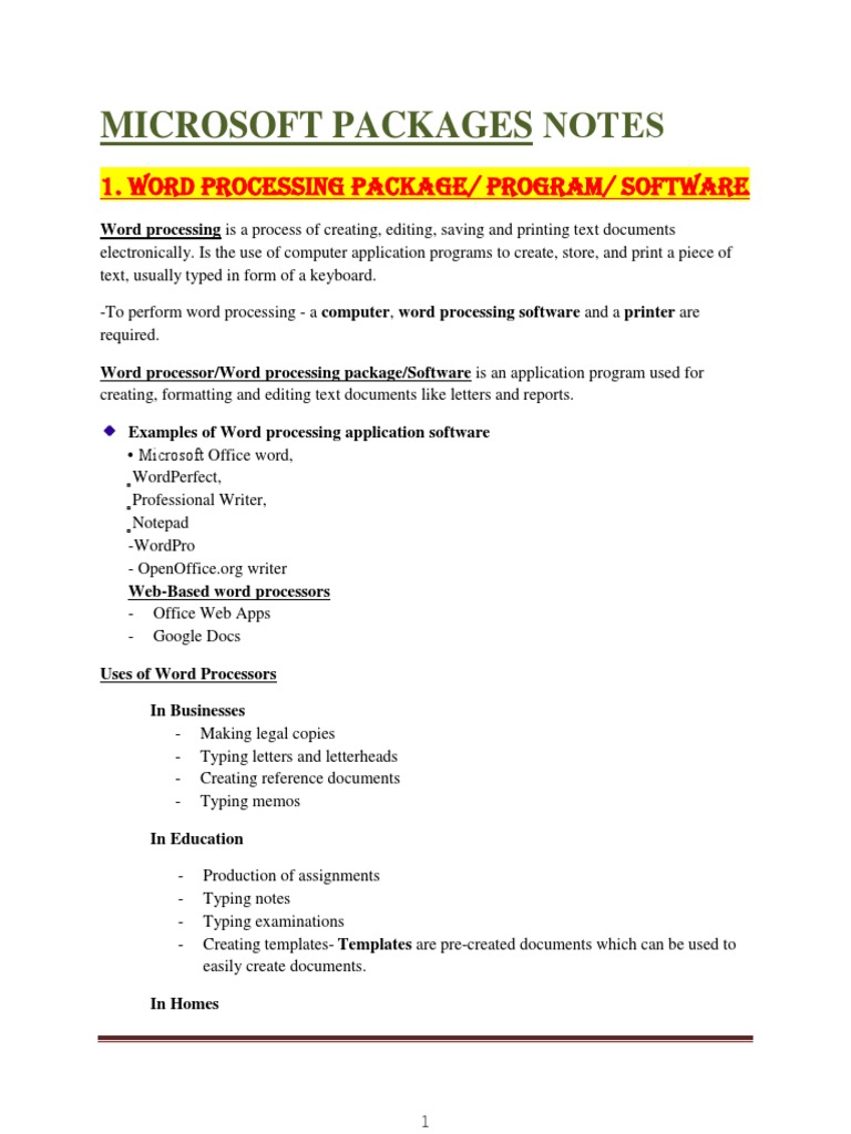 Microsoft Packages Practicals Notes | PDF