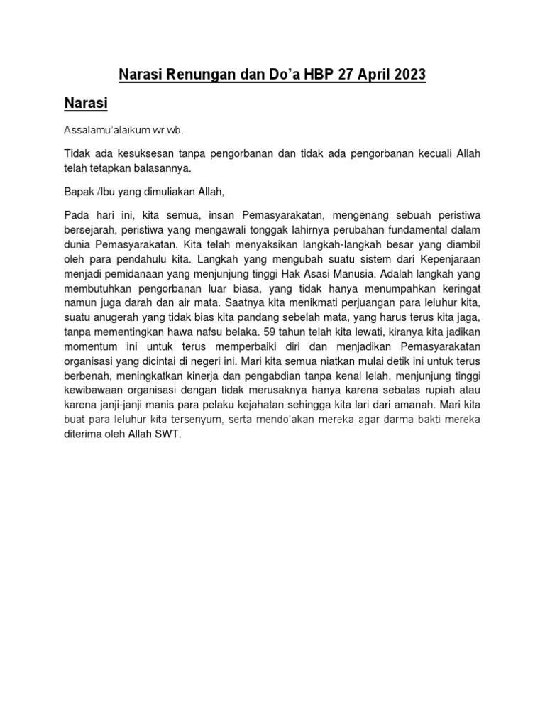 Narasi Renungan Dan Do'a HBP 27 April 2023 | PDF | Pengembangan Diri | Gaya Hidup