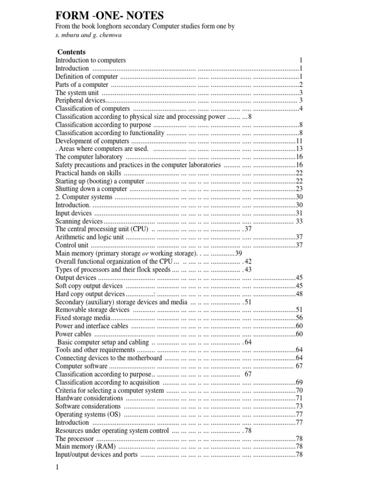 Form 1 Notes PDF