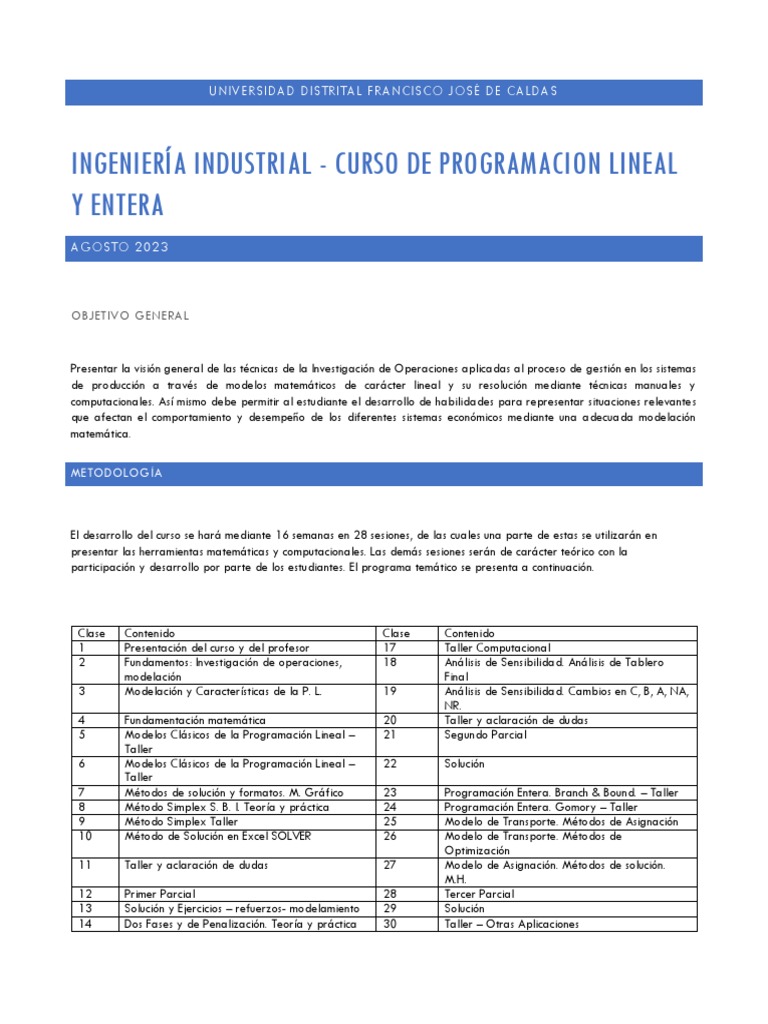 Programa de Programación Lineal y Entera | PDF