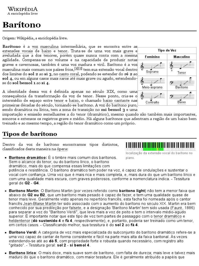 Tipos de Barítono | PDF | Música à capela | Canto