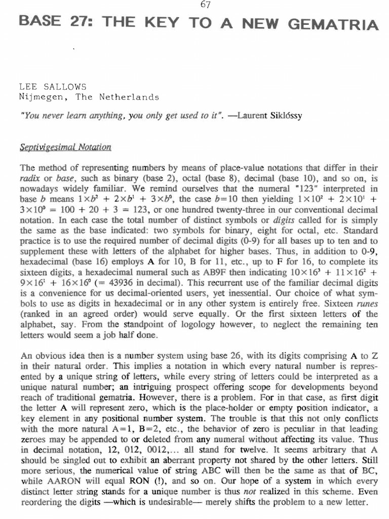 Base 27 - The Key To A New Gematria | PDF | Numbers | Area
