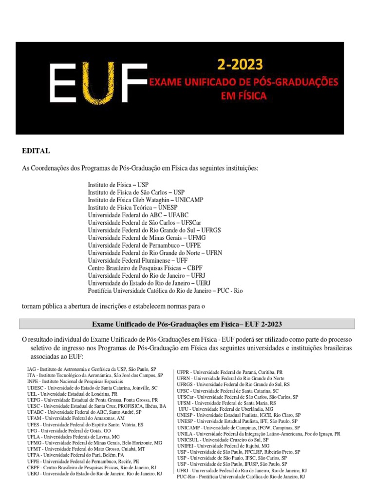 Edital - 2 EUF 2023 | PDF | Física | Eletromagnetismo