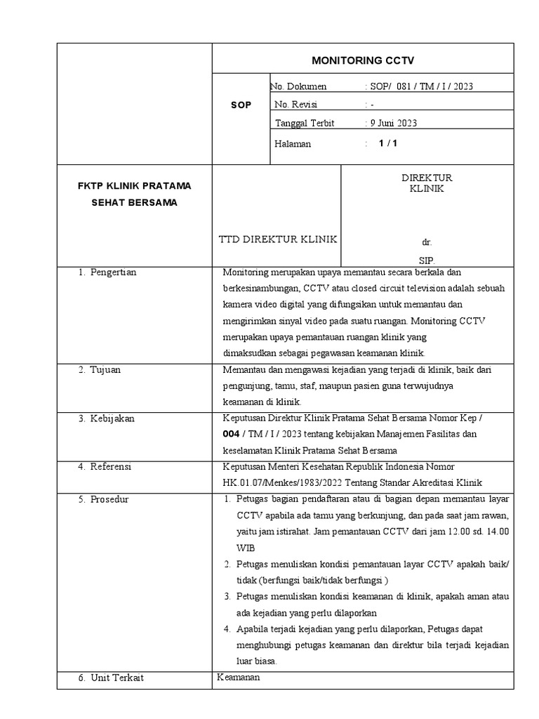 SOP Monitoring CCTV | PDF