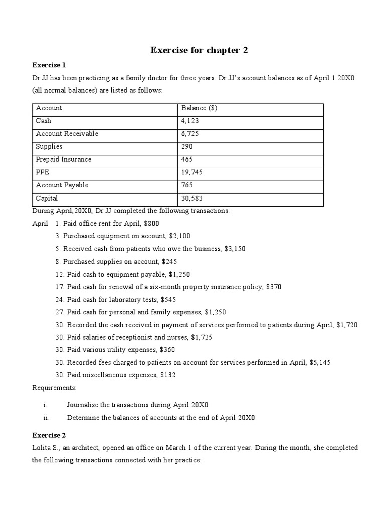 Exercise For Chapter 2 | PDF | Cash | Expense
