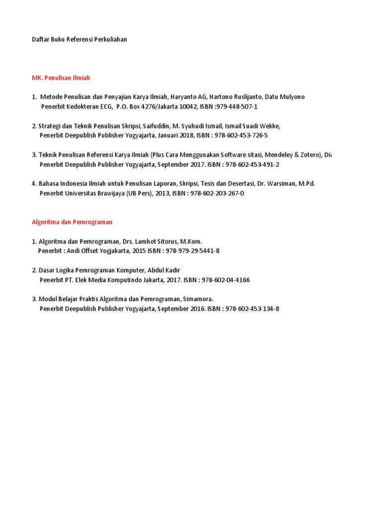 Daftar Buku Referensi | PDF