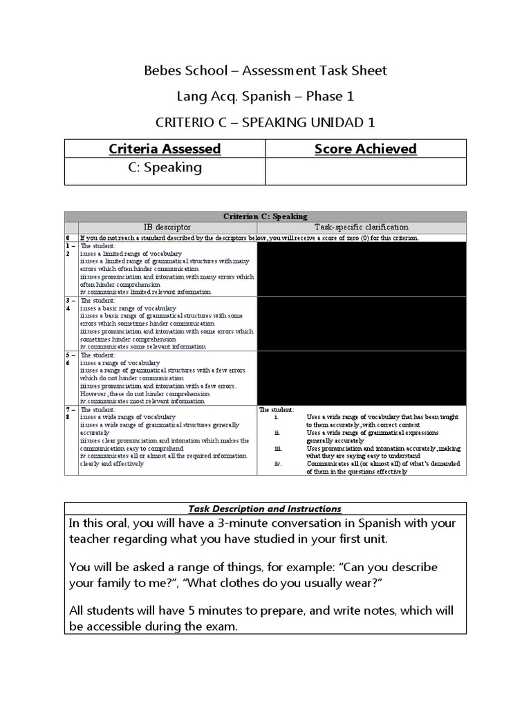 Criterio C - Speaking Task Sheet | PDF | Grammar | Communication