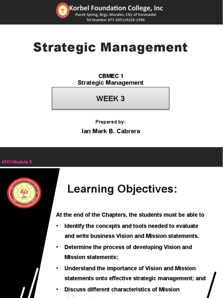 3 CBMEC 1 Strategic Management - Business Mission and Vision | PDF | Employment | Stakeholder ...
