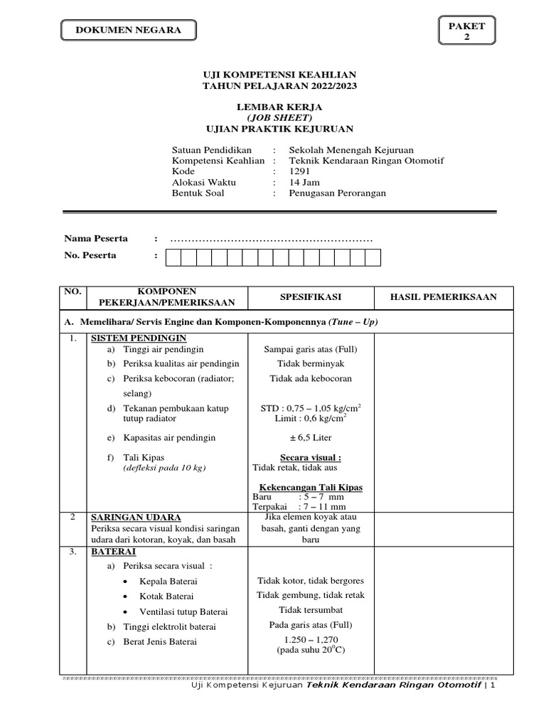 Job Sheet UKK TKRO 2023 - Print1 | PDF