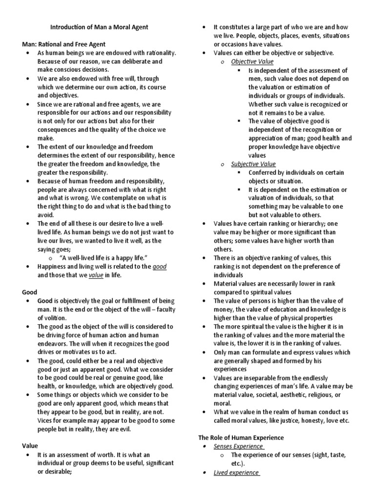 (ETHICS) Man As A Moral Agent | PDF