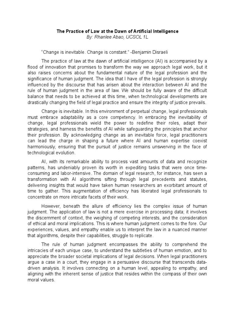 The Practice of Law at The Dawn of Artificial Intelligence | PDF ...