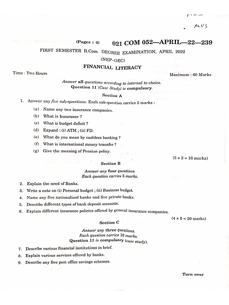 Financial Literacy & Accounting For Everyone QP & Scheme | PDF