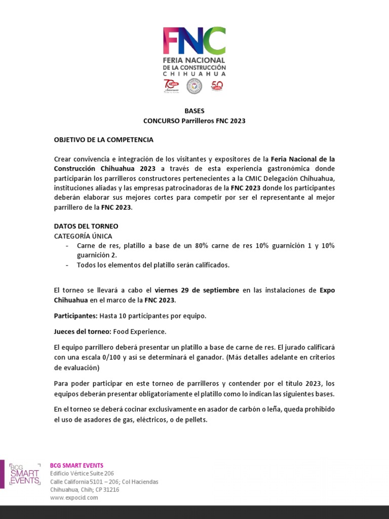 Bases - Concurso Parrilleros FNC 2023 - Food Experience | PDF